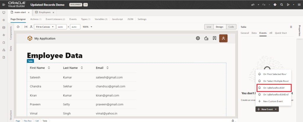 Highlight The Updated Records In Editable Table In Oracle Visual