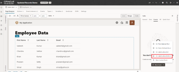 Highlight The Updated Records In Editable Table In Oracle Visual