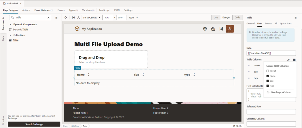 Upload Multiple Files and render to a table in Oracle Visual Builder - TechSupper