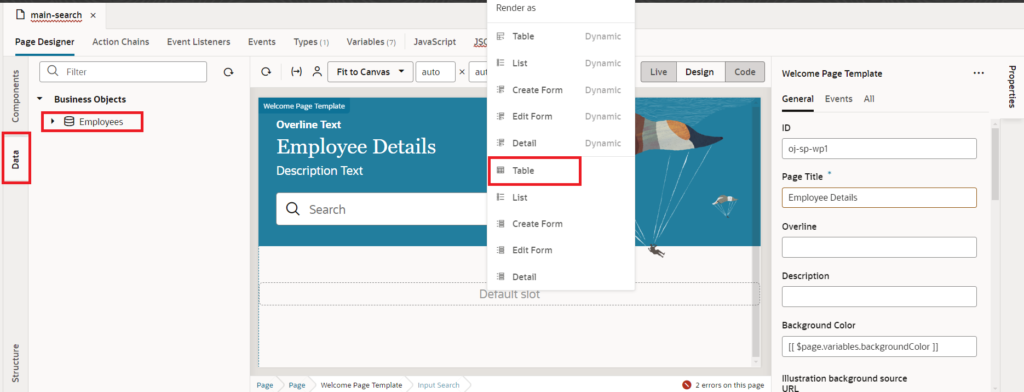 Use Redwood Welcome Template in Oracle Visual Builder - TechSupper