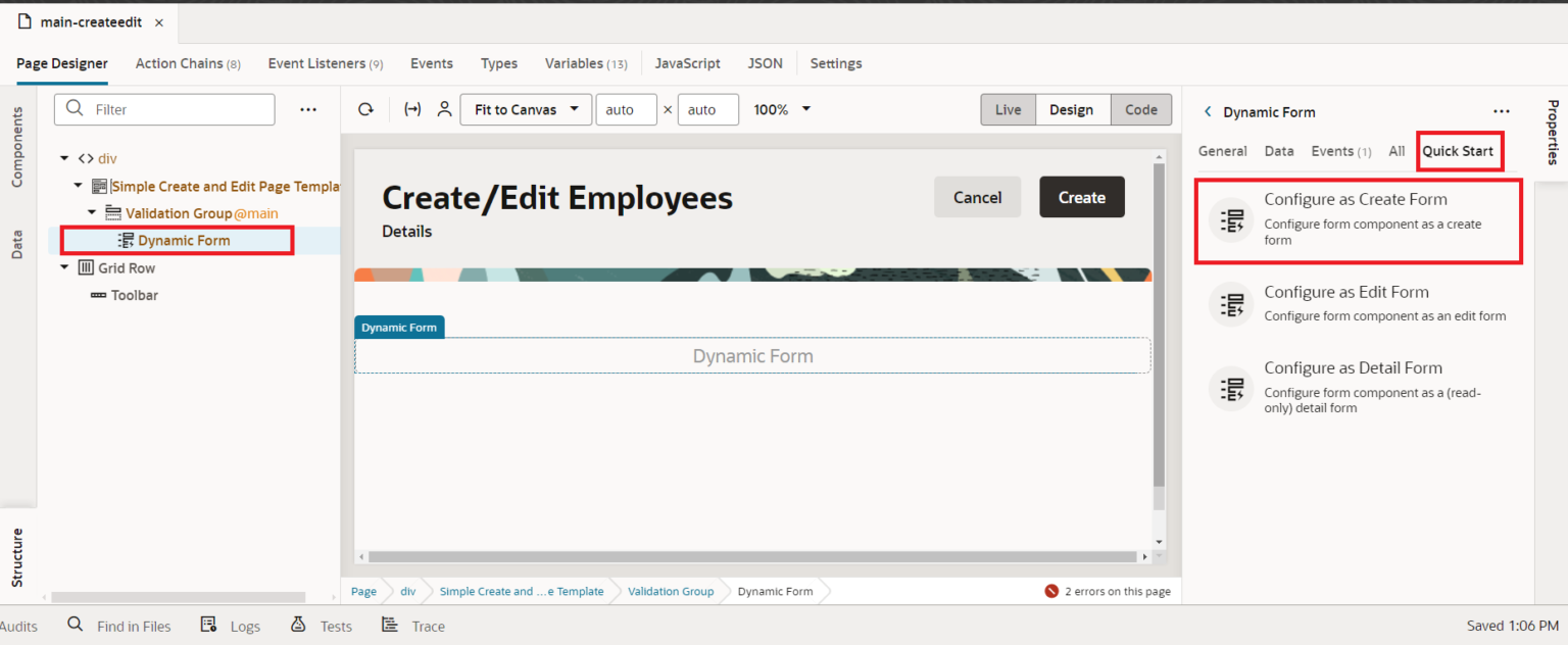 Working with Redwood Simple Create and Edit Page Template in Oracle Visual Builder - TechSupper