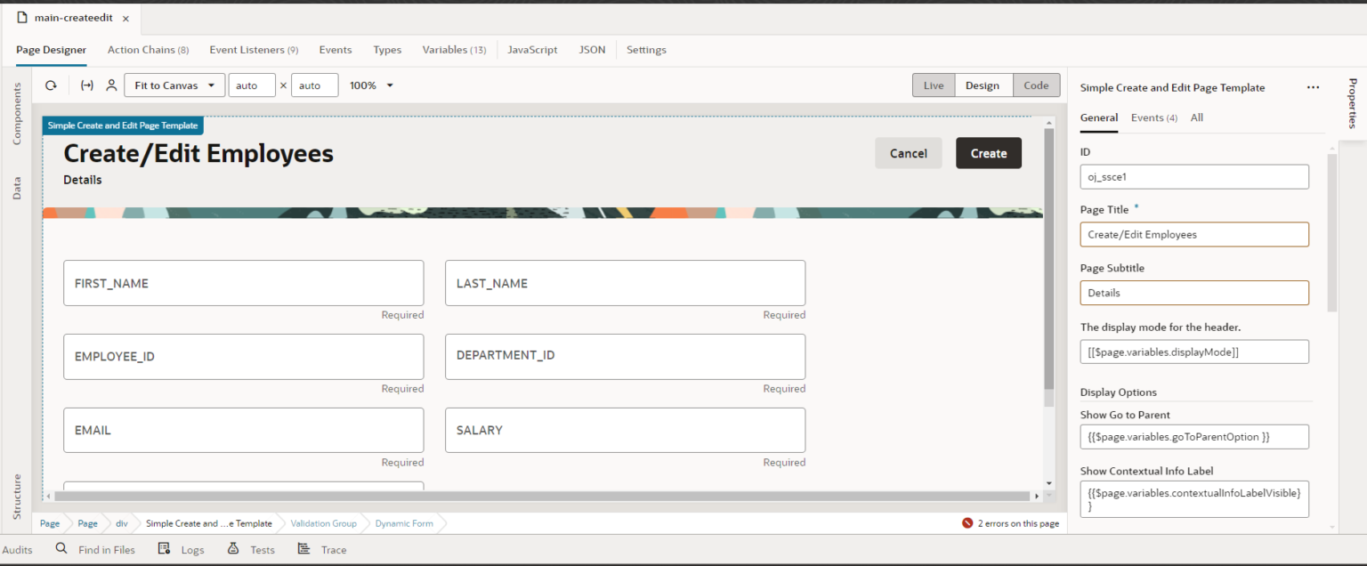 Working with Redwood Simple Create and Edit Page Template in Oracle ...