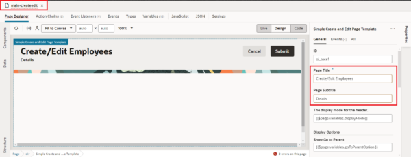 Working with Redwood Simple Create and Edit Page Template in Oracle Visual Builder - TechSupper