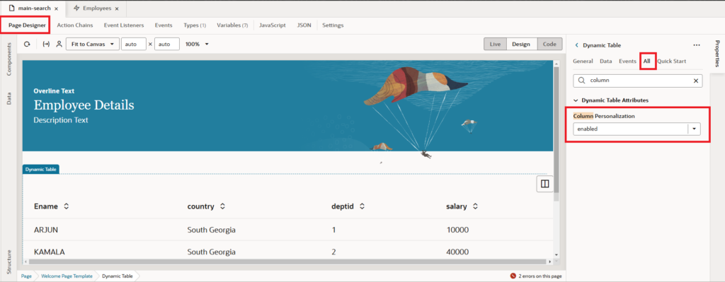 Enabling Column Personalization in Dynamic Tables in Oracle Visual builder - TechSupper