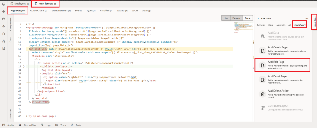 Swipe Action to Edit a List View in Oracle Visual Builder - TechSupper